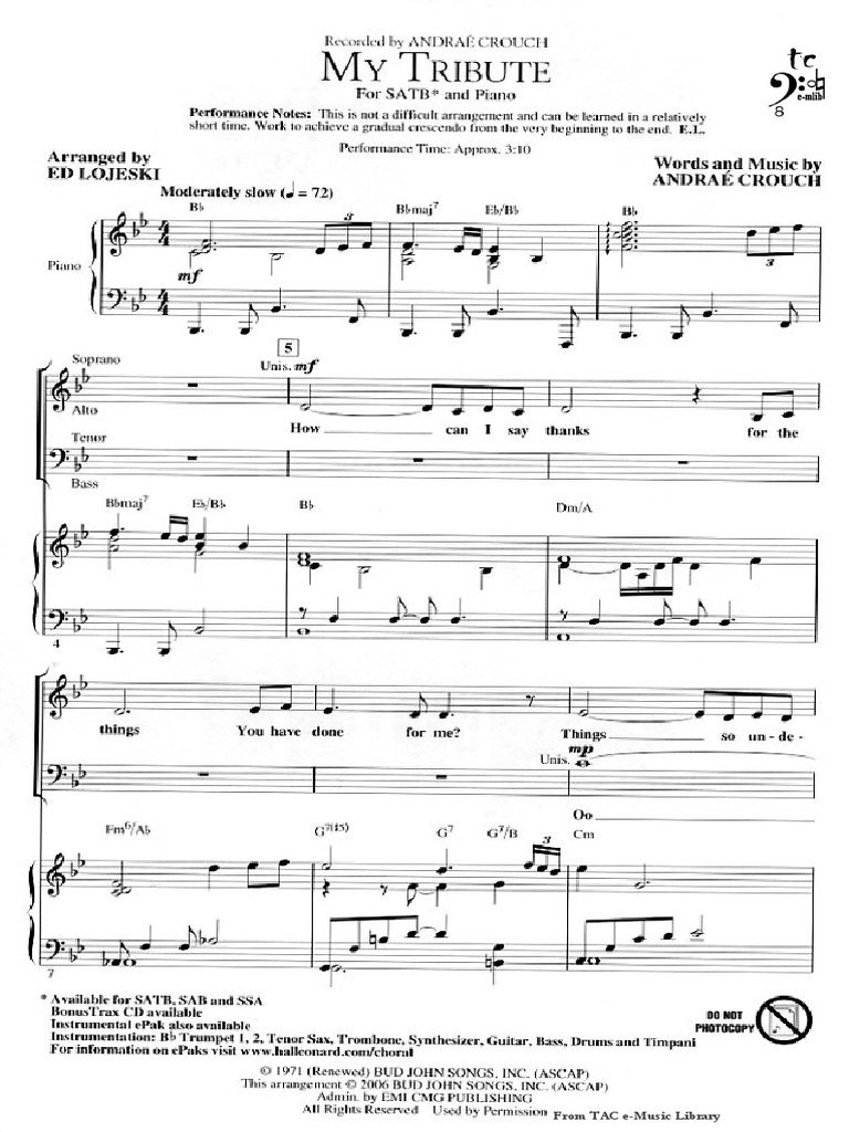 My Tribute - To God Be The Glory | PDF