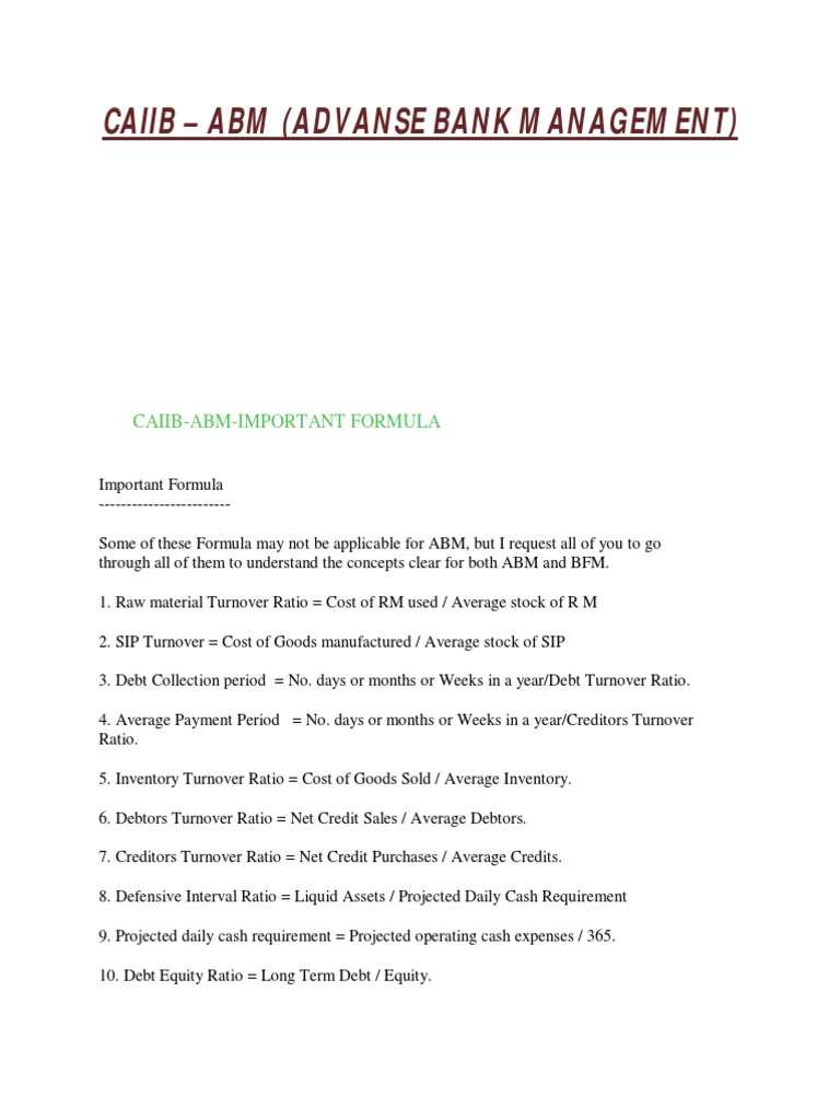Abm Formulas | PDF | Equity (Finance) | Money Supply