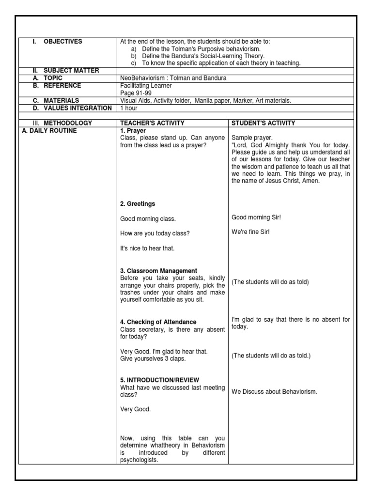 Neo Behaviorism Lesson Plan | PDF | Behaviorism | Reinforcement