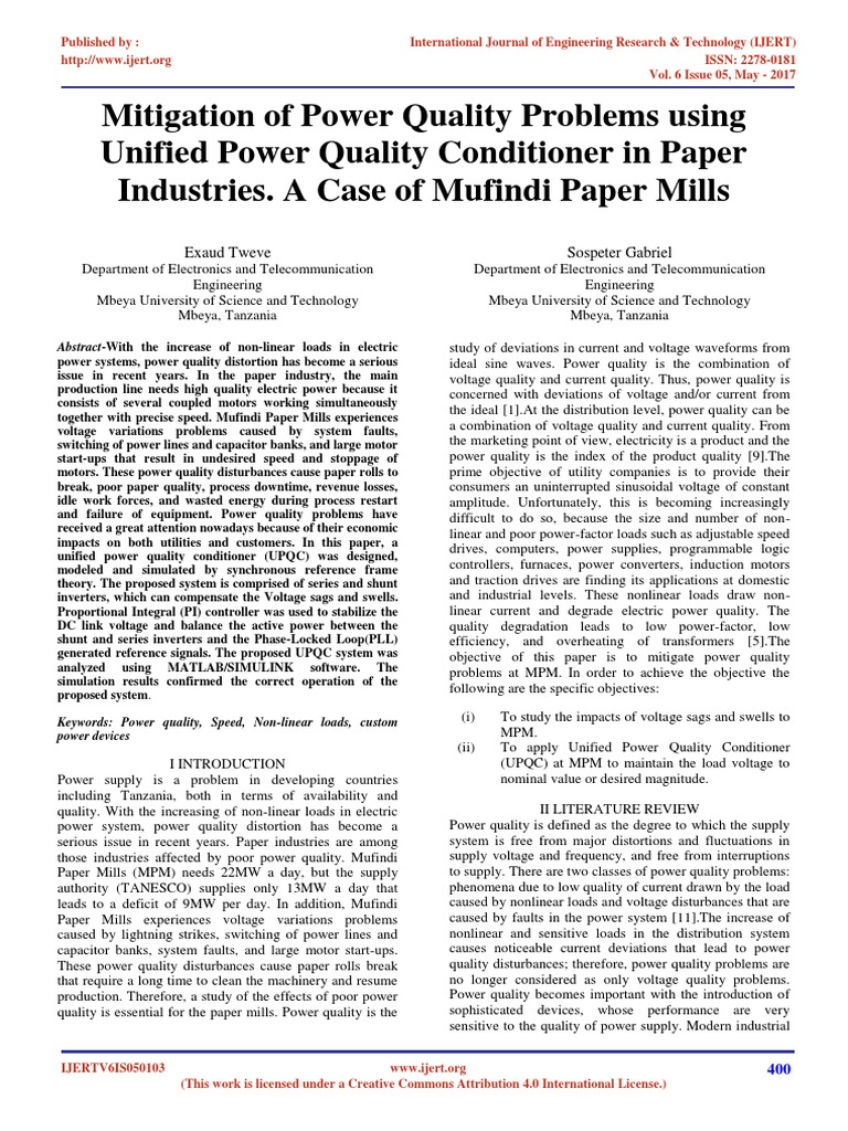 Mitigation of Power Quality Problems Using Unified Power Quality ...