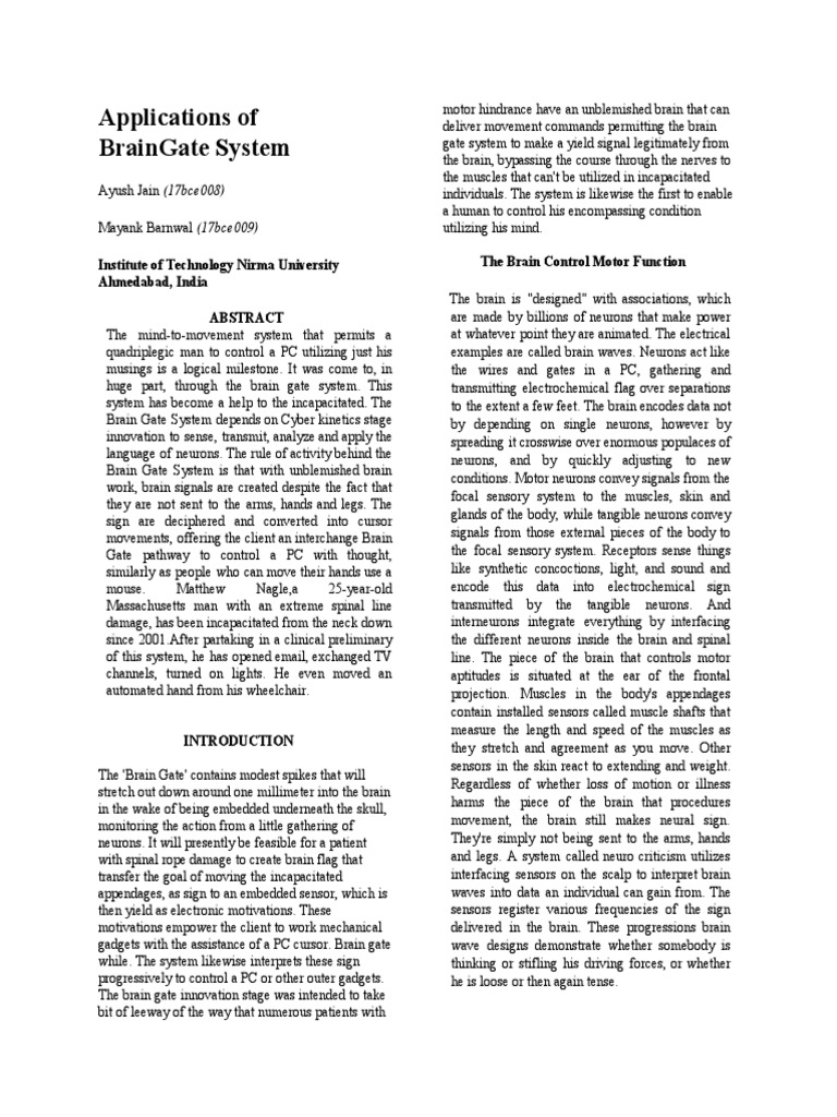 BrainGate System: Enabling Thought Control | PDF | Brain | Neuron