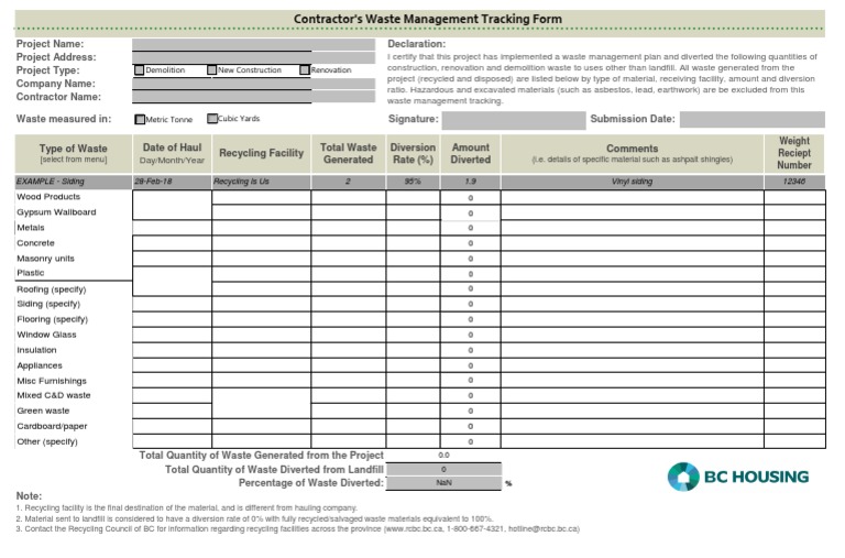 Contractors Waste Management Tracking Form | PDF | Recycling | Waste ...