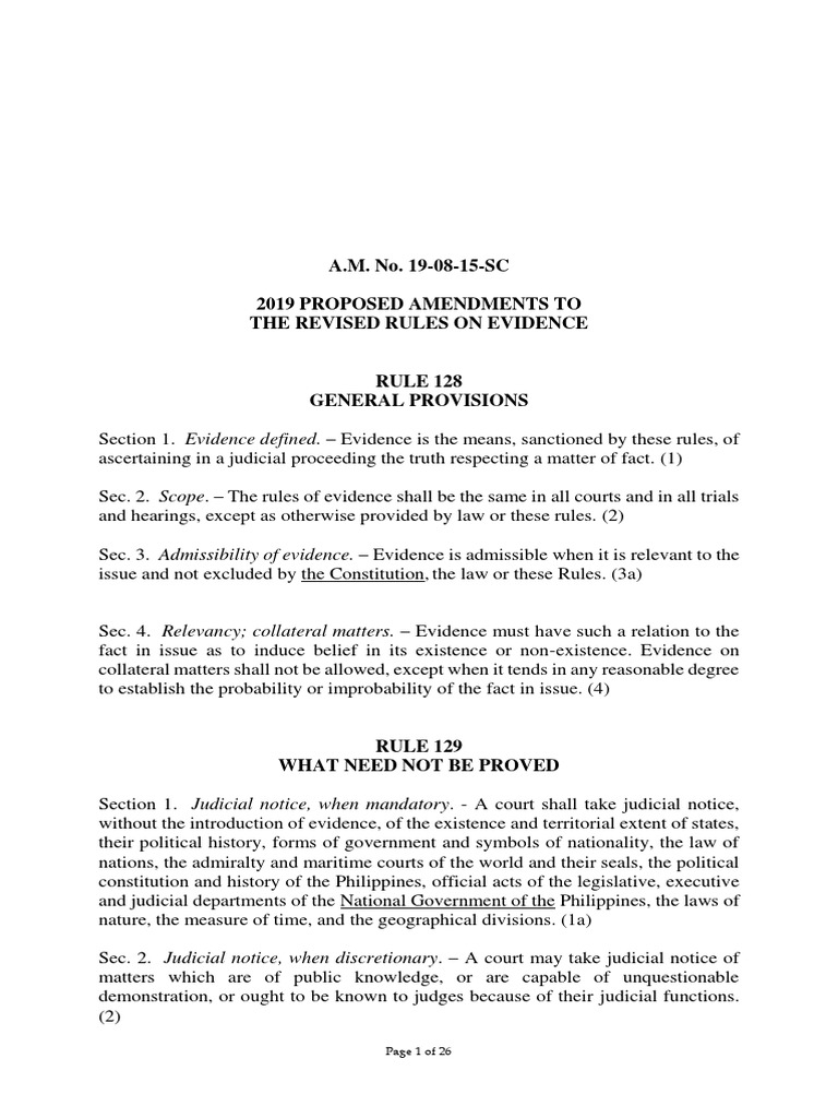2019 Proposed Amendments To The Revised Rules On Evidence Draft PDF ...