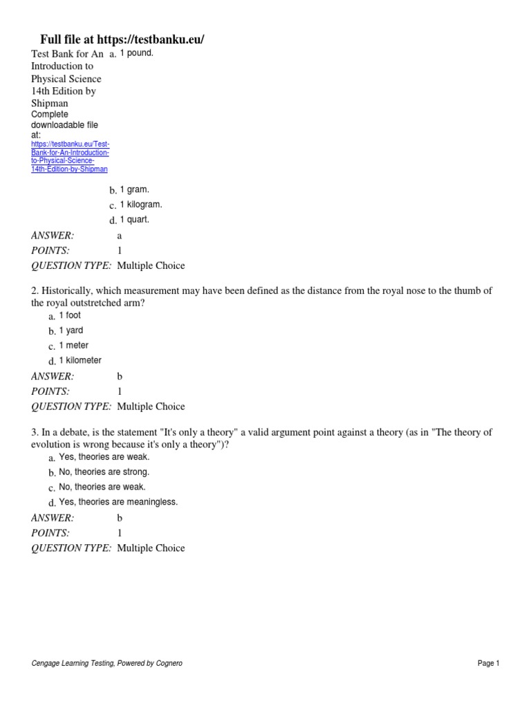 Physical Science Test Bank Overview | PDF | Litre | International ...