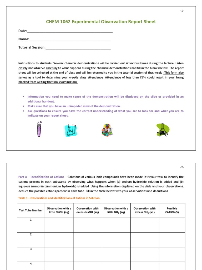 CHEM 1062 Experimental Observation Report Sheet | PDF | Mole (Unit ...