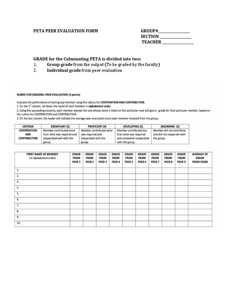 Peta Peer Evaluation Form PDF | PDF | Business