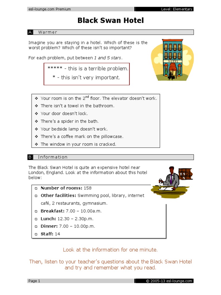 1g8 Black Swan Hotel Sample PDF | PDF | Reading Comprehension | Linguistics