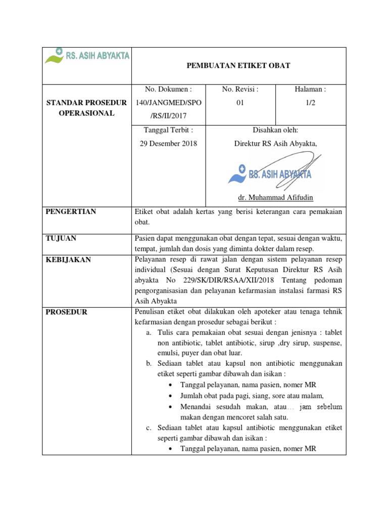 Panduan Penulisan Etiket Obat | PDF