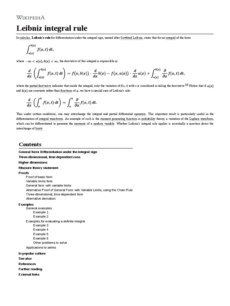 Leibniz Integral Rule | Integral | Derivative