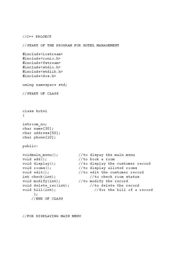 Hotel Management Source Code | PDF | Subroutine | Programming Paradigms