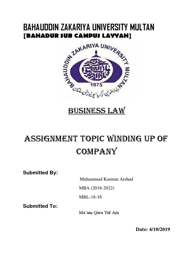 Business Law Assignment | PDF | Liquidation | Companies