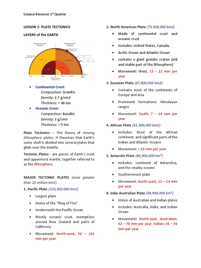 Science Reviewer 1st Quarter | PDF | Plate Tectonics | Igneous Rock