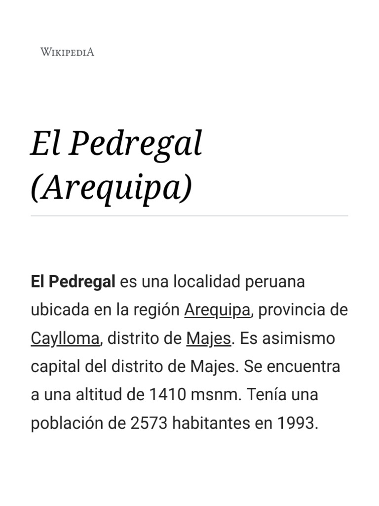 El Pedregal (Arequipa) - Wikipedia, La Enciclopedia Libre PDF | PDF