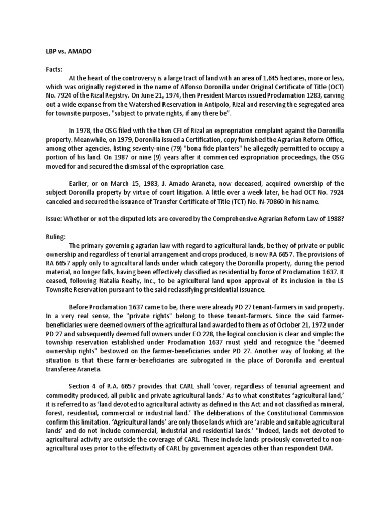 Case Digest LBP Vs Amado | PDF | Common Law | Virtue