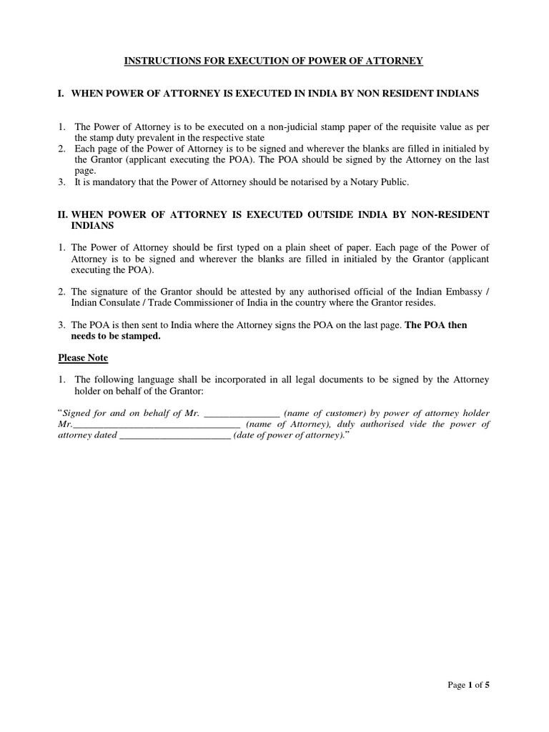 Poa (Nri) | PDF | Power Of Attorney | Loans