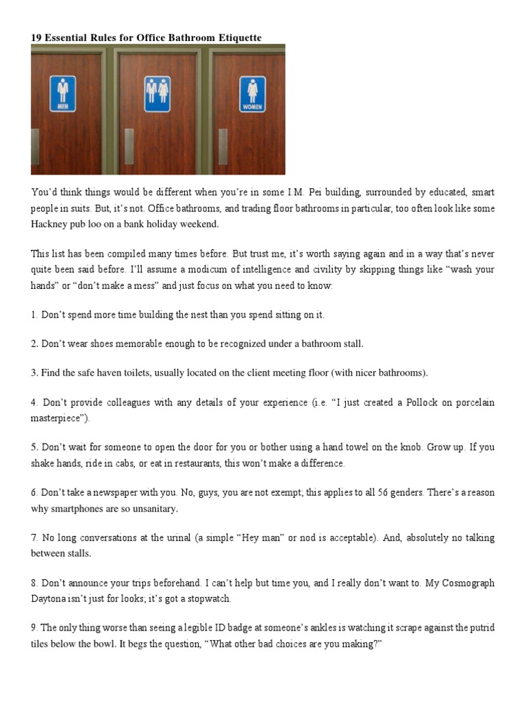 Office Bathroom Etiquette Tips | PDF | Toilet