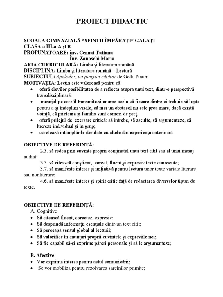 C Proiect de Lectie Clasa A III A | PDF