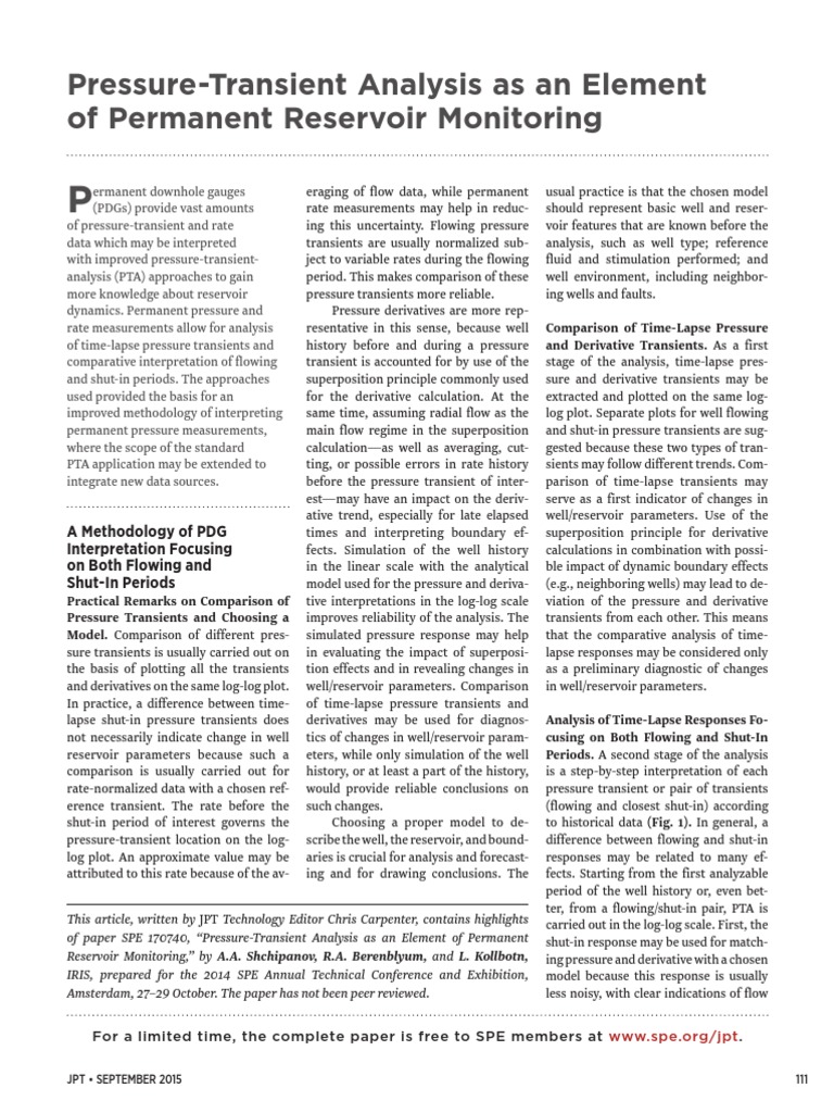 Pressure Transient Analysis As An Element of Permanent Reservoir ...