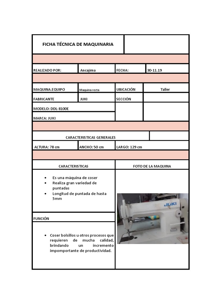 Ficha Técnica de Maquinaria PDF | PDF