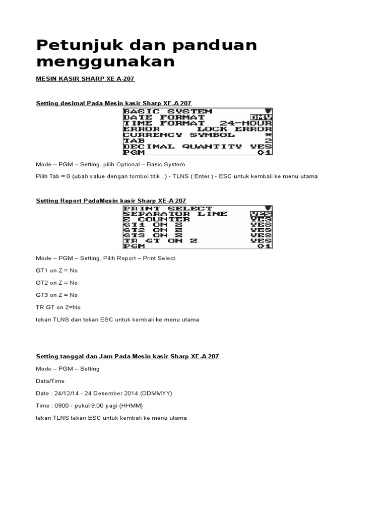 Petunjuk Dan Panduan Menggunakan Cash Register Sharp Xe 207 | PDF