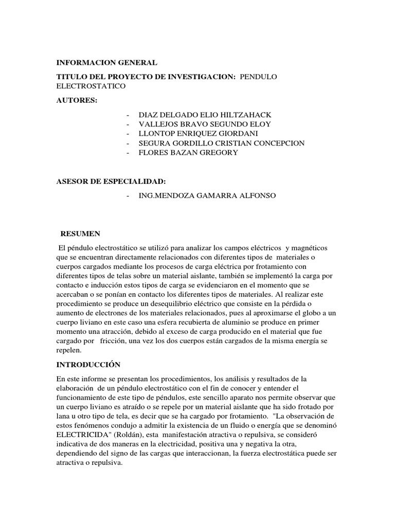 INFORMACION GENERAL Vallejos | PDF | Electrostática | Carga eléctrica