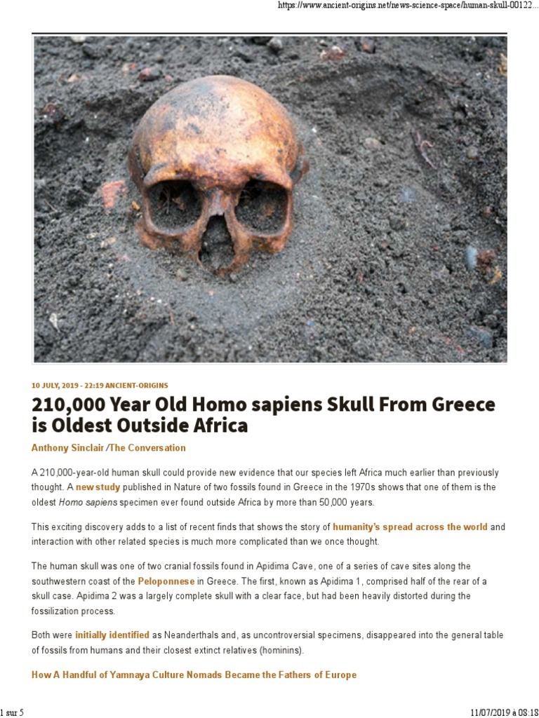 210,000-Year-Old Skull Found in Greece | PDF | Neanderthal | Homo Sapiens