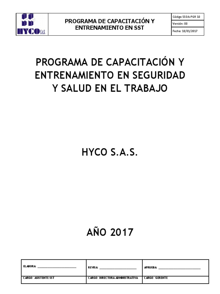 Programa de Capacitación y Entrenamiento en SST | PDF | Seguridad y ...
