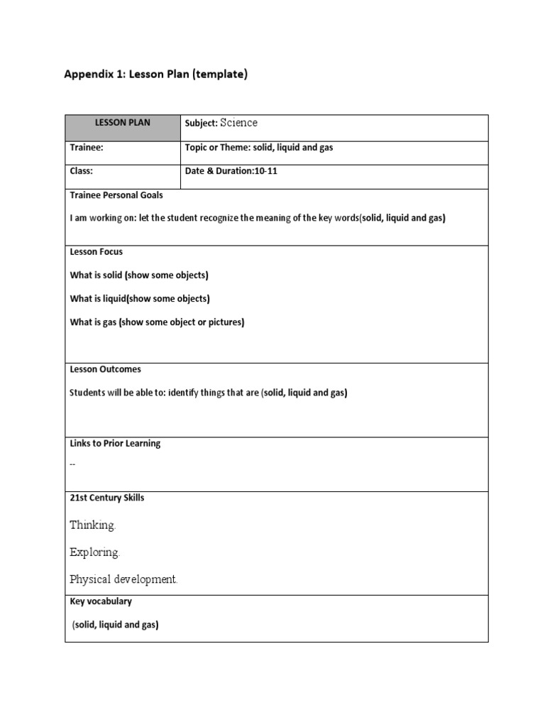Lesson Plan Solid Liquid and Gas | PDF | Lesson Plan | Neuropsychology