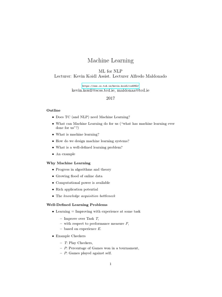 03 ML Notes PDF | PDF | Machine Learning | Artificial Intelligence