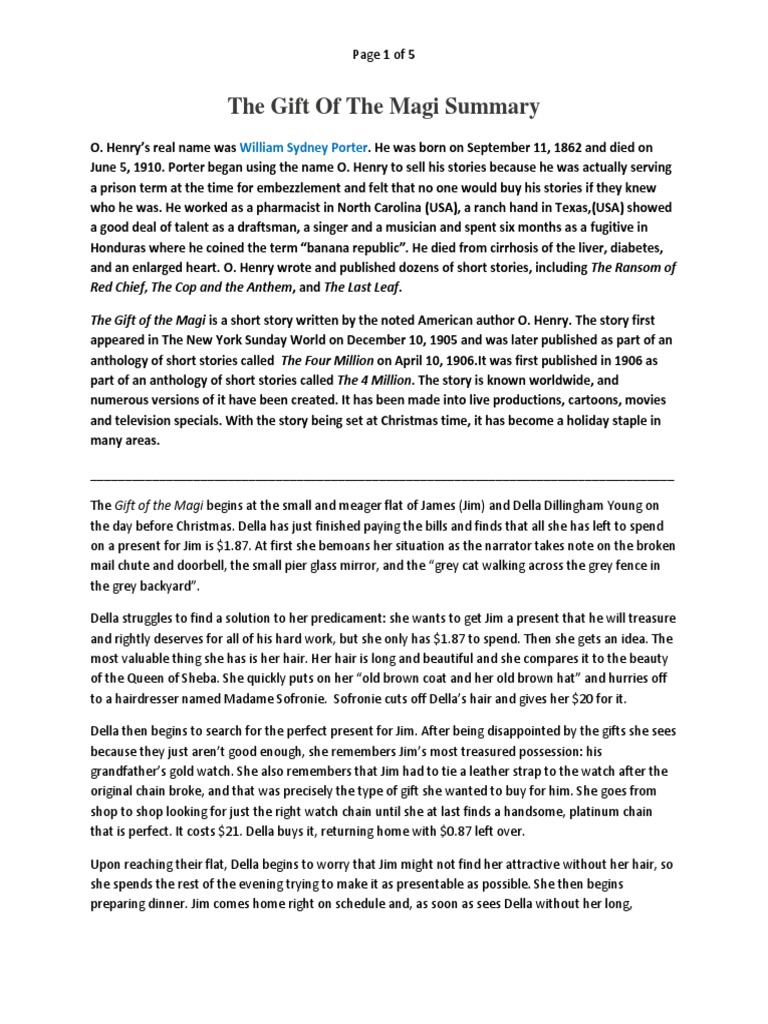 The Gift of the Magi Summary | PDF | O. Henry