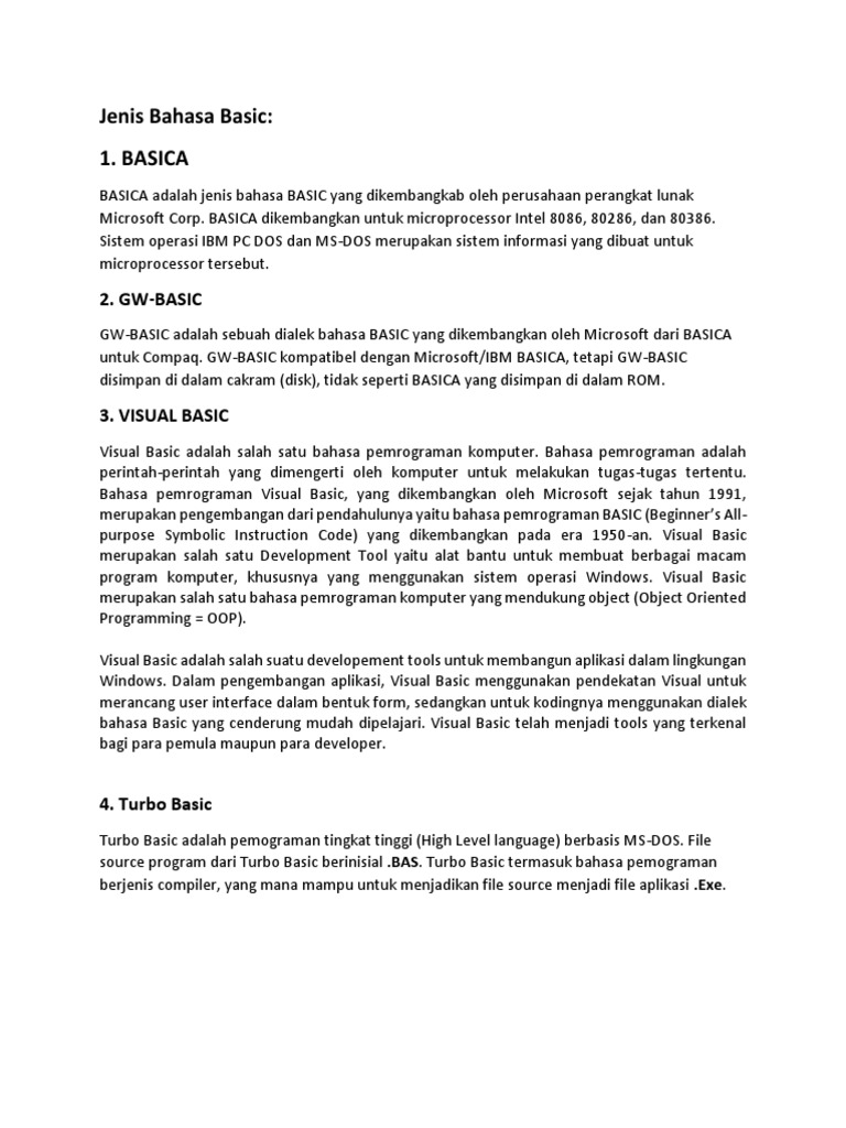Jenis-Jenis Bahasa Pemrograman Basic | PDF | Komputer