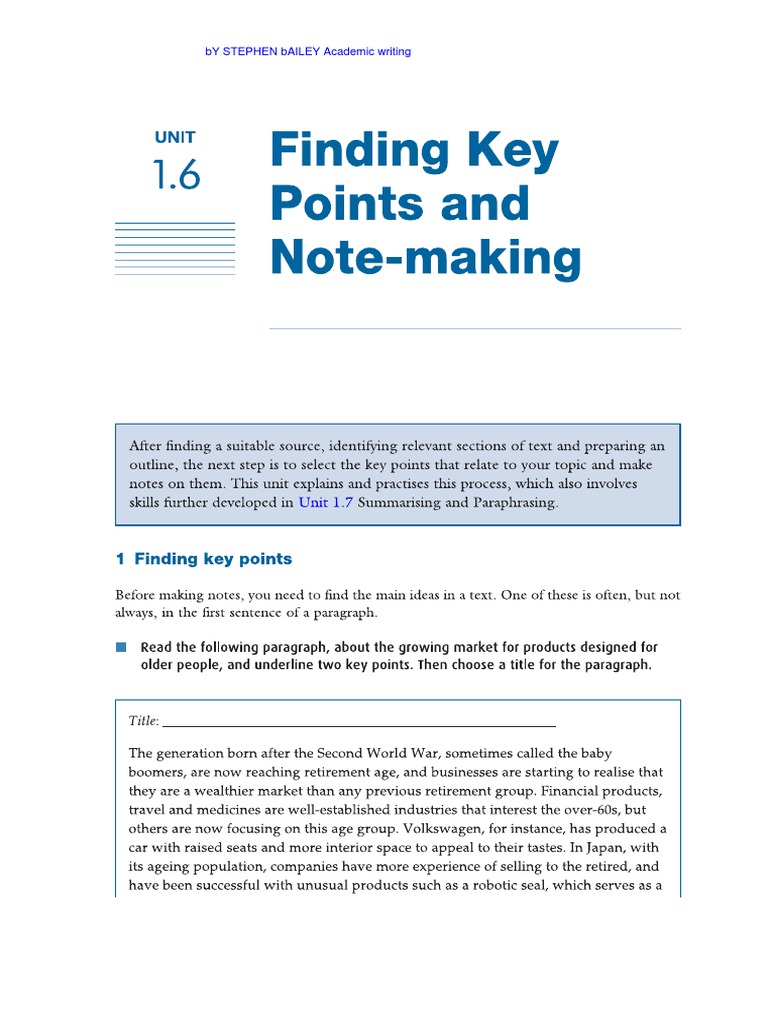 Finding Key Points and Note Taking | PDF