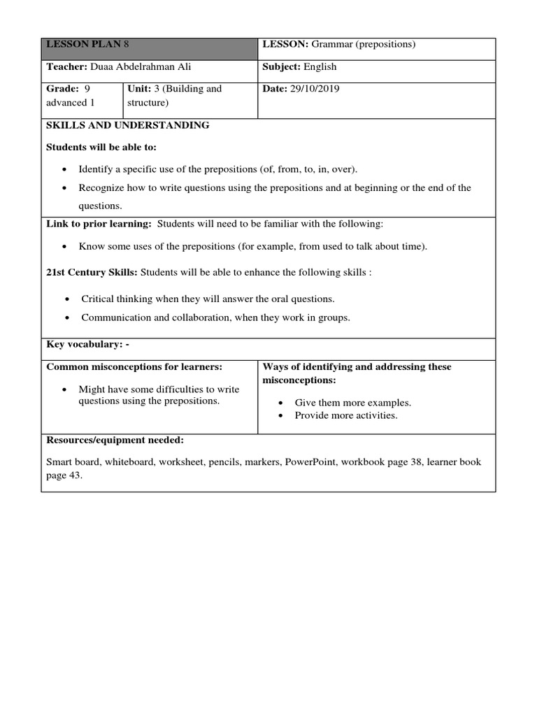 Lesson Plan 8 | PDF | Learning Styles | Lesson Plan