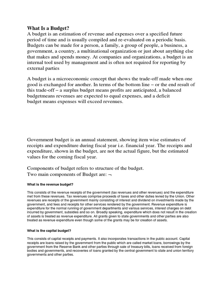 Government Budget Is An Annual Statement | PDF | Balanced Budget ...