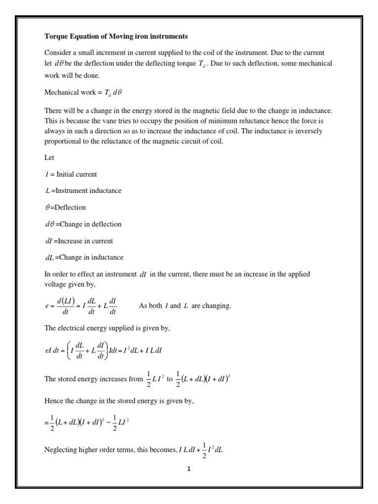 Torque Equation of Moving Iron Instruments | PDF