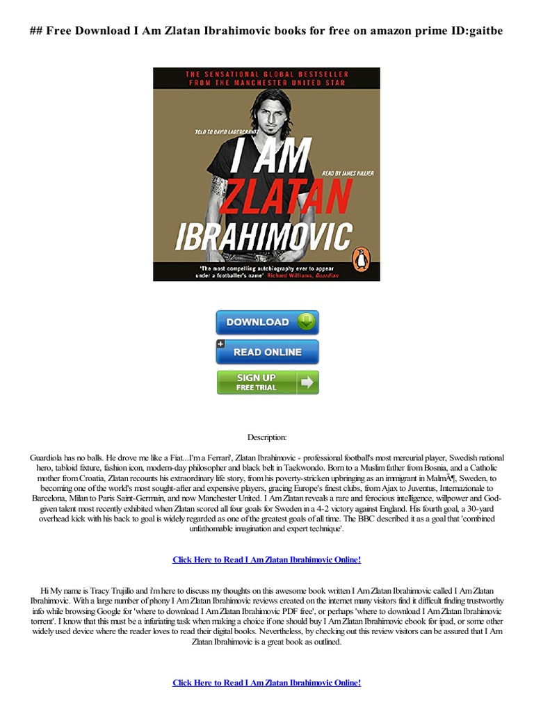 Free Download I Am Zlatan Ibrahimovic Books For Free On Amazon Prime ...