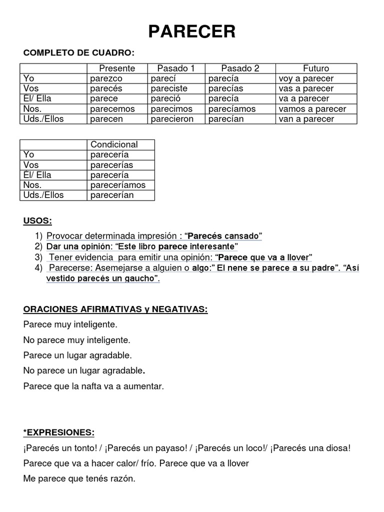 Verbo Parecer | PDF | Morfología Lingüística | Mecánica del lenguaje