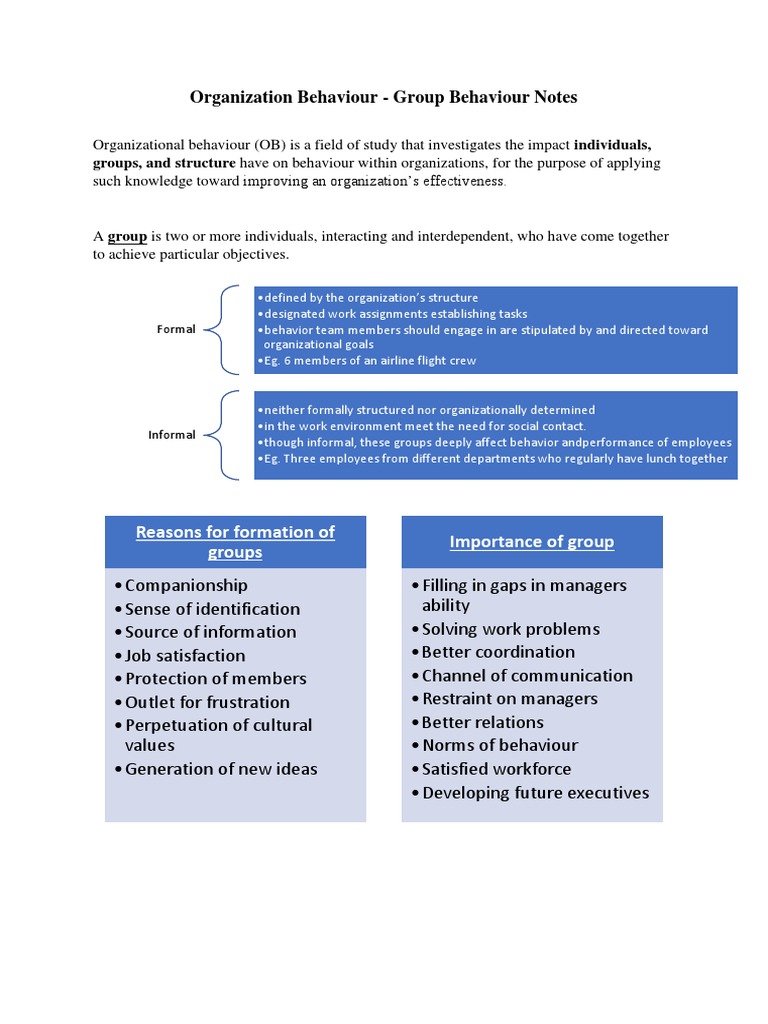 Organization Behaviour - Group Behaviour Notes | PDF | Leadership ...