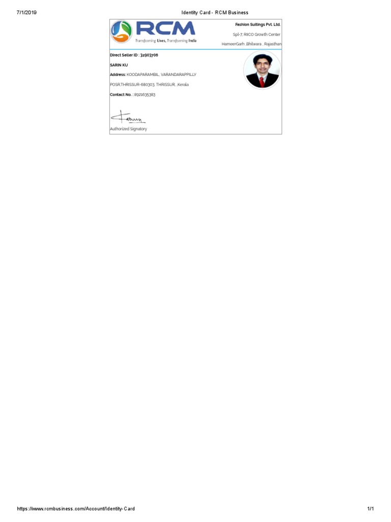 Identity Card - RCM Business | PDF