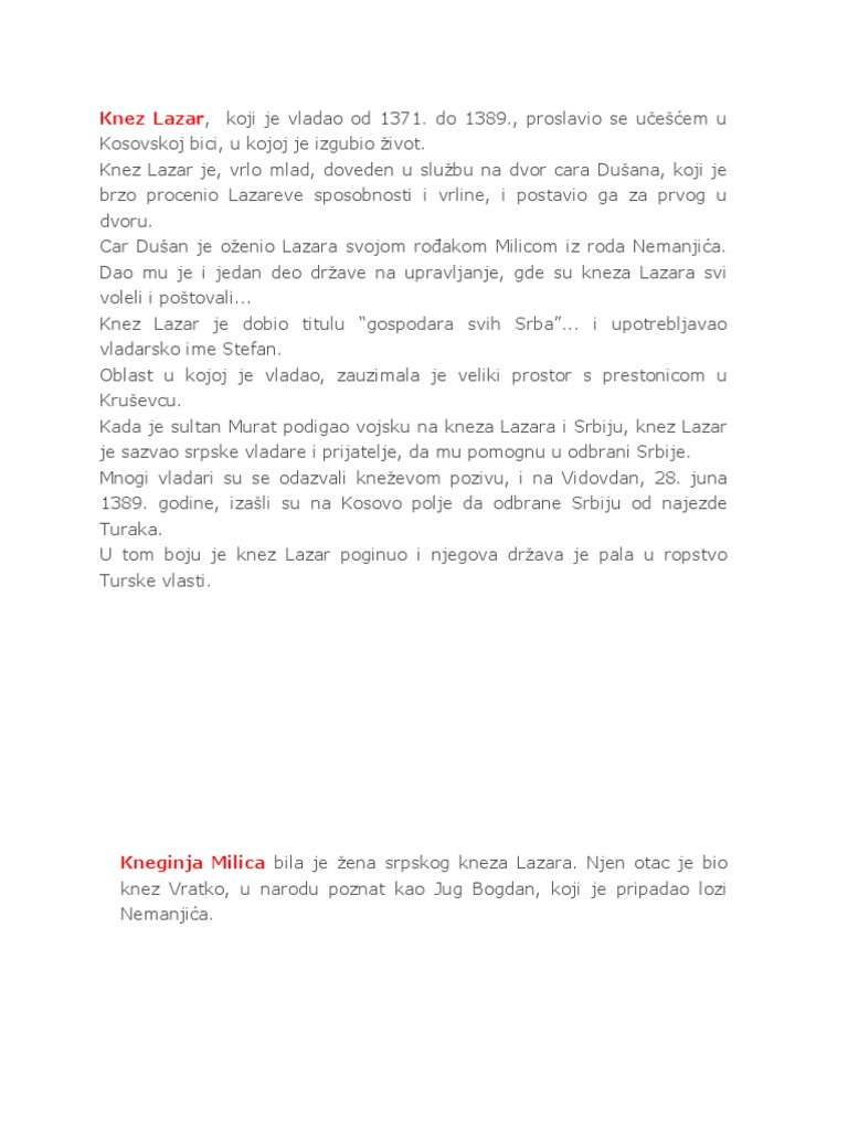 Car Lazar I Carica Milica | PDF