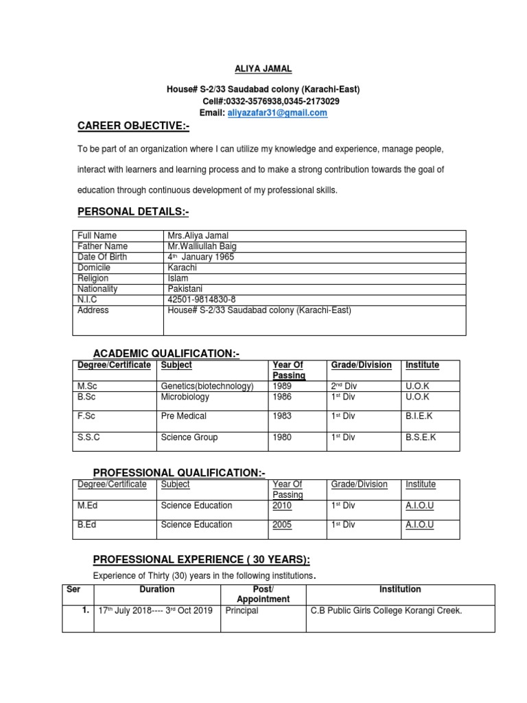Aliya Jamal CV | PDF | Behavior Modification | Learning