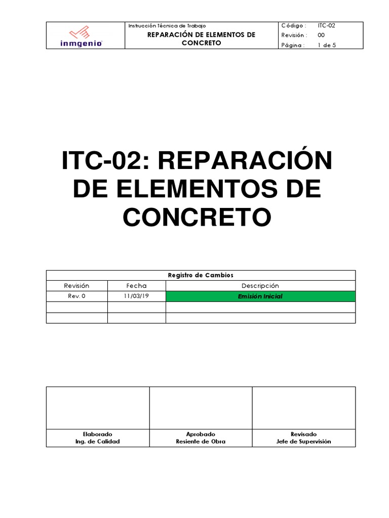 ITC-02 Reparación de Elementos de Concreto | PDF | Hormigón | Albañilería