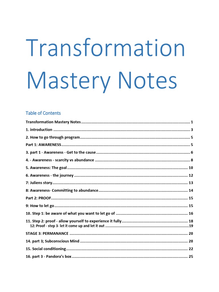 Transformation Mastery Notes | PDF | Shame | Thought