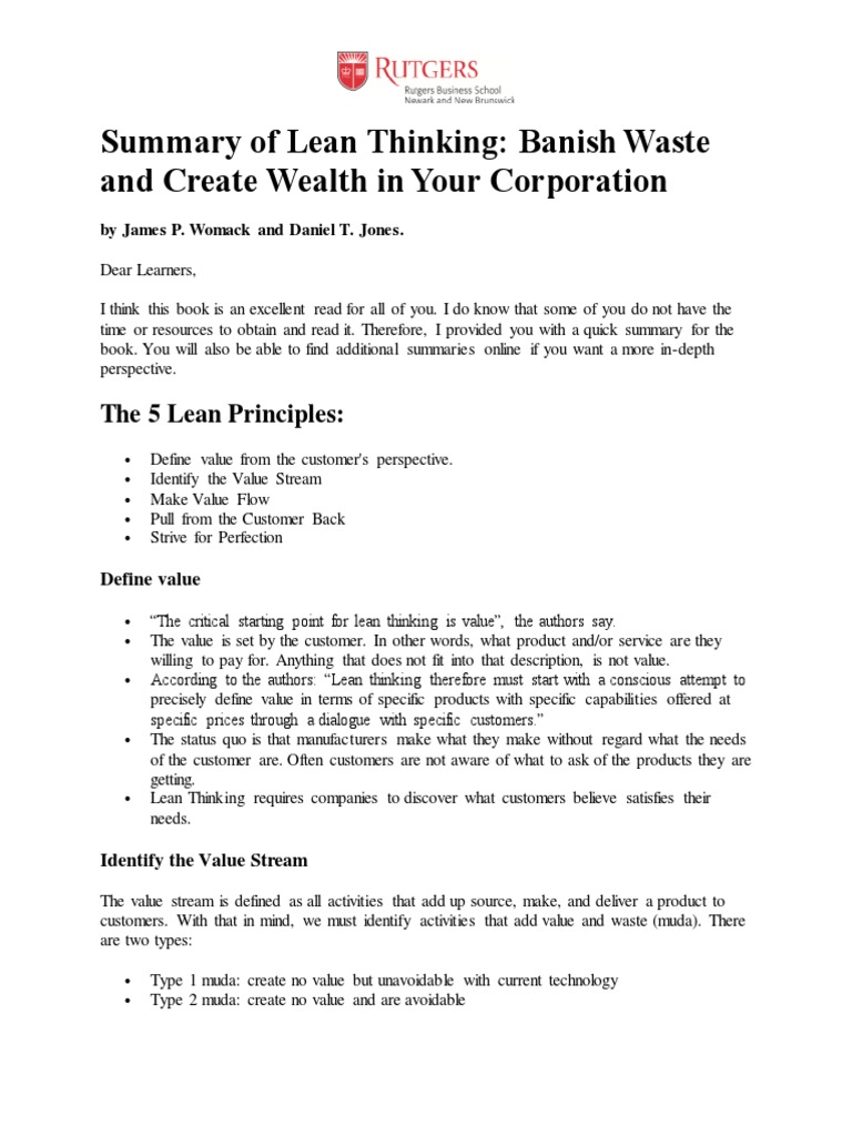 Lean Thinking Summary and Principles | PDF | Lean Manufacturing | Economies