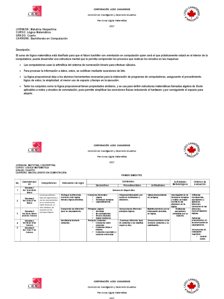Plan 2017 Lógica Matemática 4to BACO | PDF | Proposición | Lógica matemática