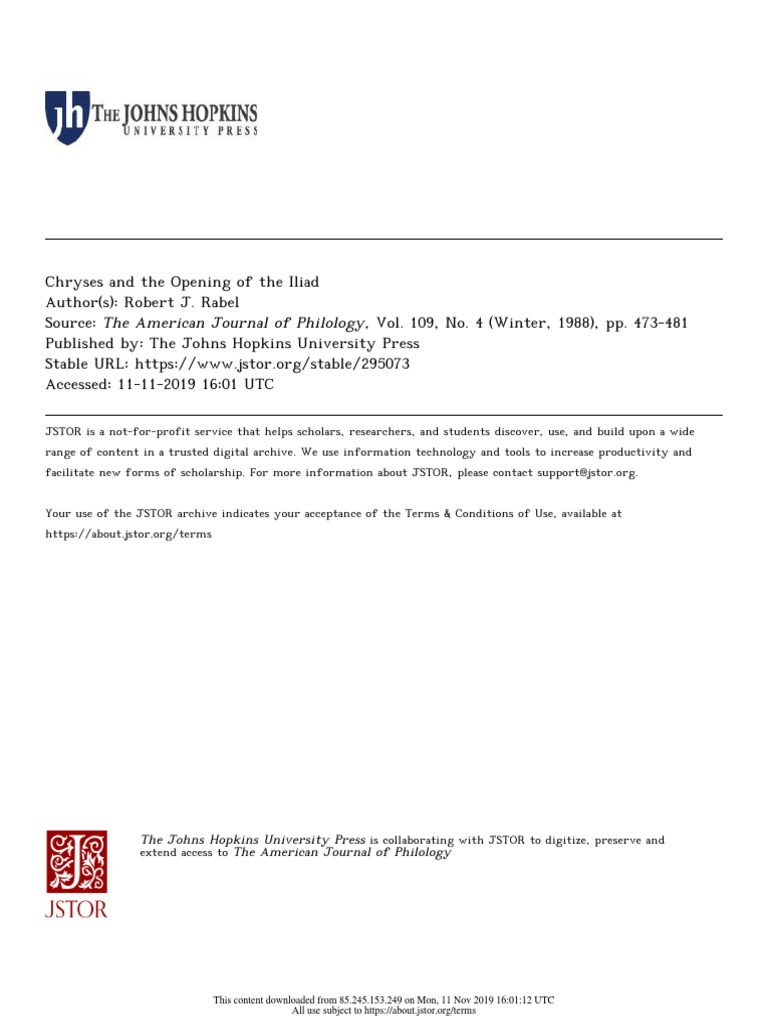 Chryses and The Opening of The Iliad PDF | PDF | Iliad | Achilles