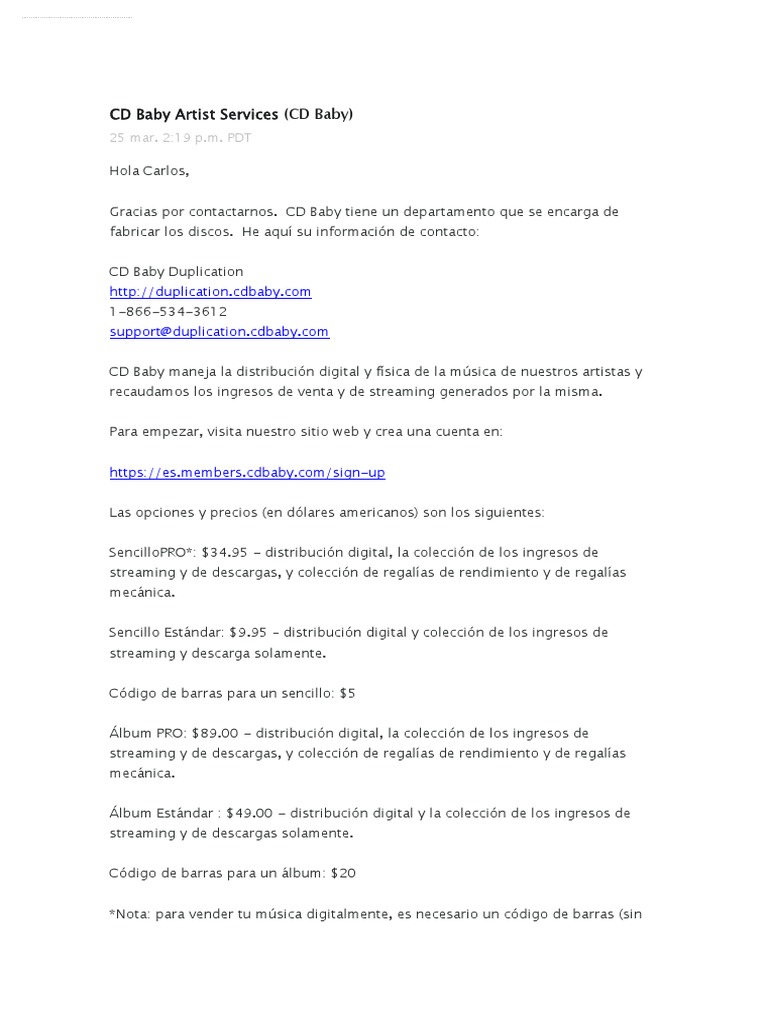 CD Baby Artist Services | PDF | Disco compacto | Distribución digital