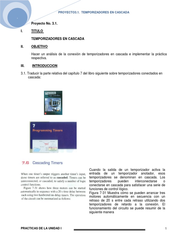 Proyecto3.1. Temporizad. en Cascada | PDF | Controlador lógico programable | Semáforo