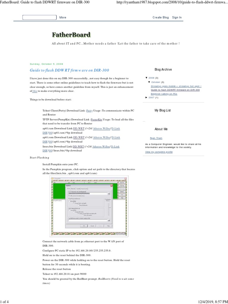 FatherBoard - Guide To Flash DDWRT Firmware On DIR-300 | PDF | Booting | File Transfer Protocol