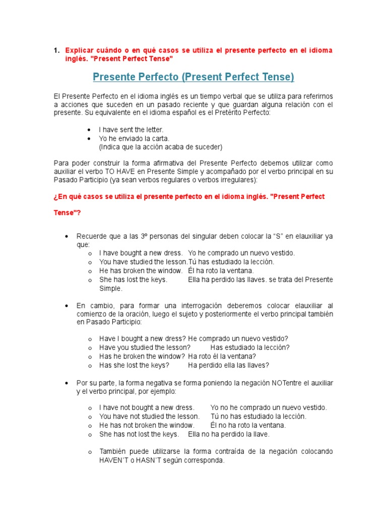 Presente Perfecto (Present Perfect Tense) | PDF | Verbo | Onomástica